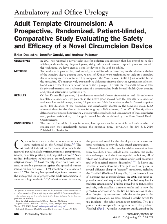 (PDF) Adult Template Circumcision: A Prospective, Randomized, Patient ...