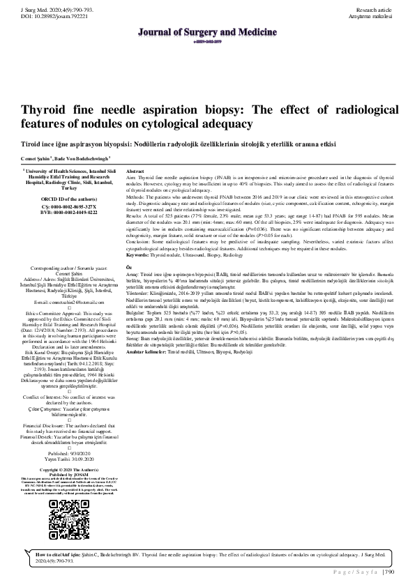 (PDF) Thyroid fine needle aspiration biopsy: The effect of radiological features of nodules on ...