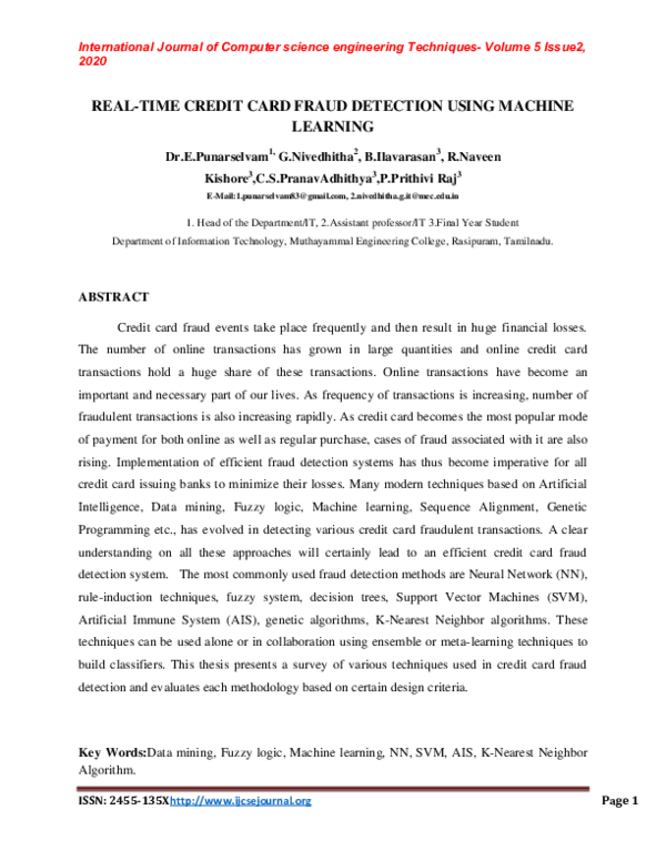 (PDF) Real-time Credit Card Fraud Detection Using Machine Learning
