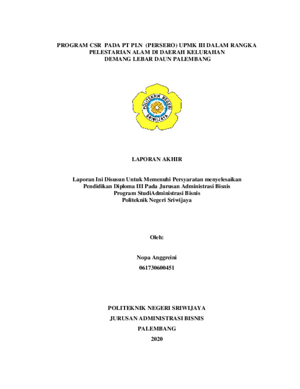 (PDF) Program CSR Pada PT PLN (Persero) Upmk III Dalam Rangka ...