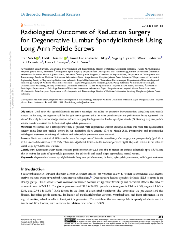 (PDF) Radiological Outcomes of Reduction Surgery for Degenerative ...