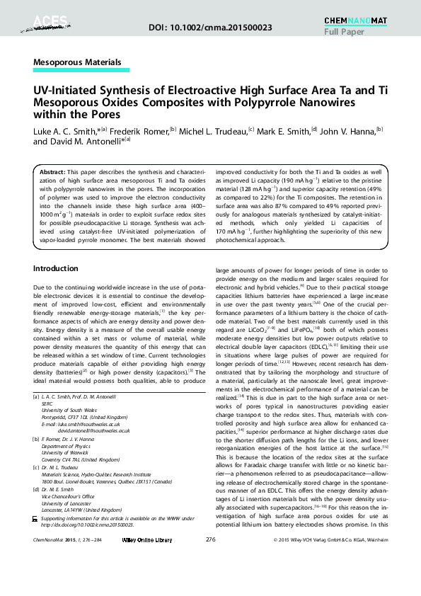 (PDF) UV-Initiated Synthesis of Electroactive High Surface Area Ta and ...