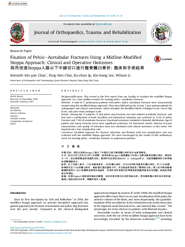(PDF) Fixation of Pelvic-Acetabular Fractures Using a Midline-Modified ...