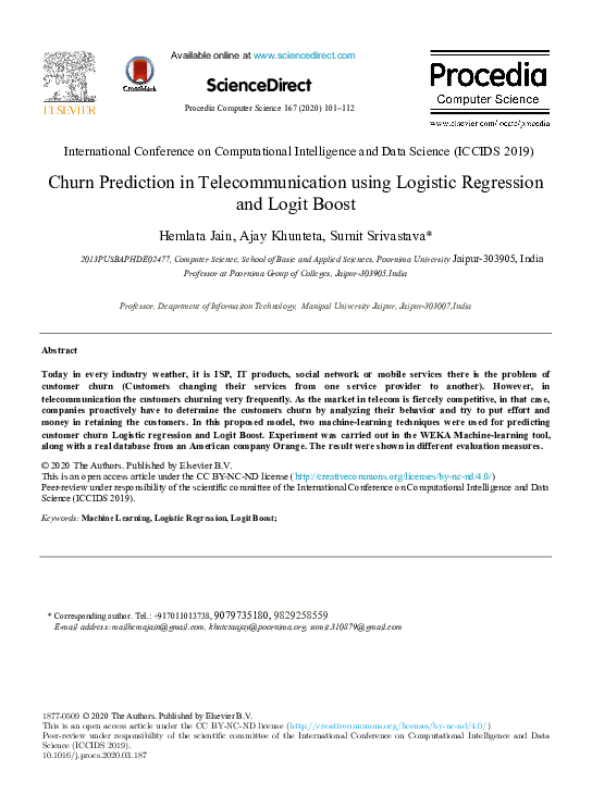 (PDF) Churn Prediction in Telecommunication using Logistic Regression and Logit Boost