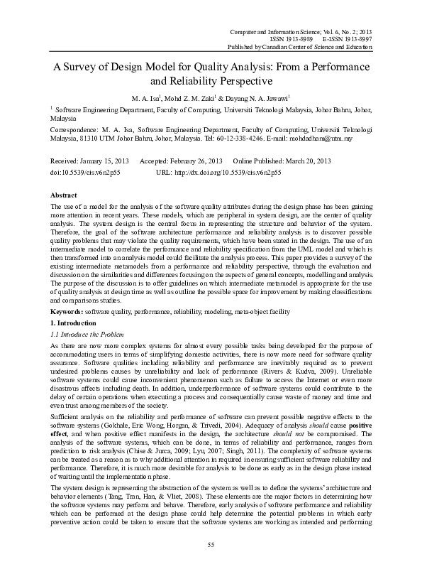 (PDF) A Survey of Design Model for Quality Analysis: From a Performance and Reliability Perspective
