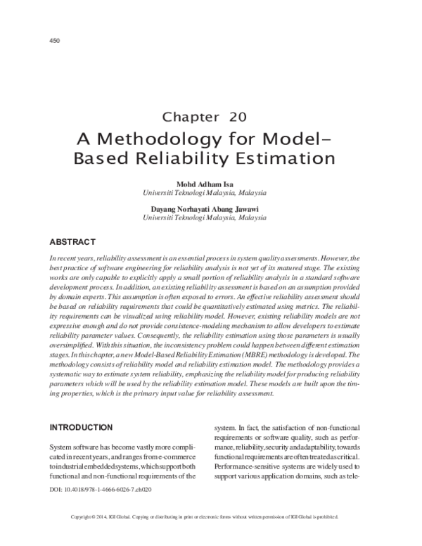 (PDF) A Methodology for Model-Based Reliability Estimation