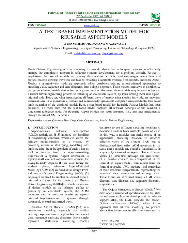 (PDF) A Text-based Implementation Model for Reusable Aspect Models