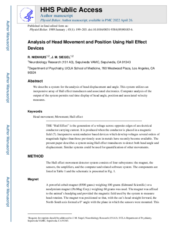(PDF) Analysis of head movement and position using Hall effect devices ...
