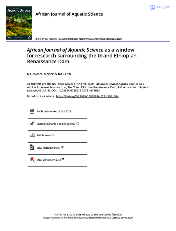 (PDF) African Journal of Aquatic Science as a window for research ...