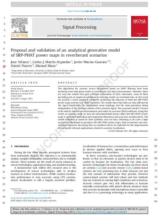 Pdf Proposal And Validation Of An Analytical Generative Model Of Srp Phat Power Maps In