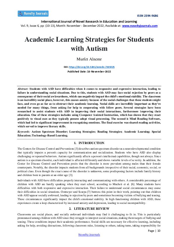 (PDF) Academic Learning Strategies for Students with Autism