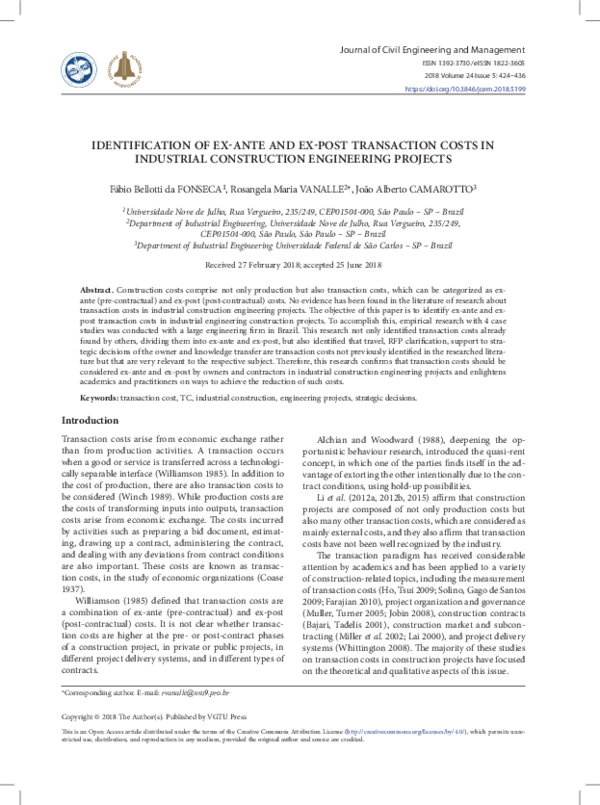 (PDF) Identification of Ex-Ante and Ex-Post Transaction Costs in ...