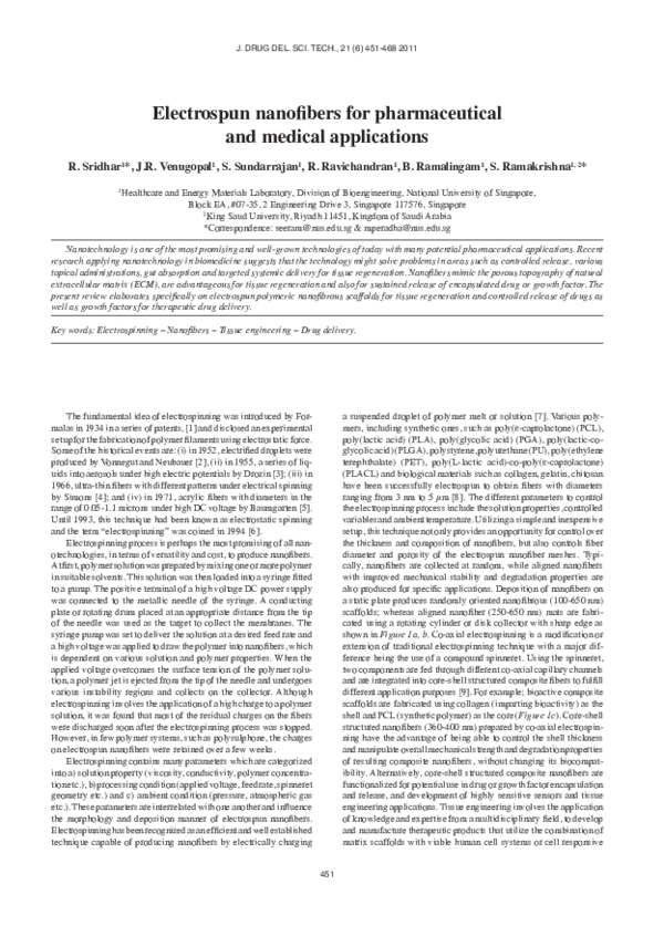 (PDF) Electrospun nanofibers for pharmaceutical and medical applications