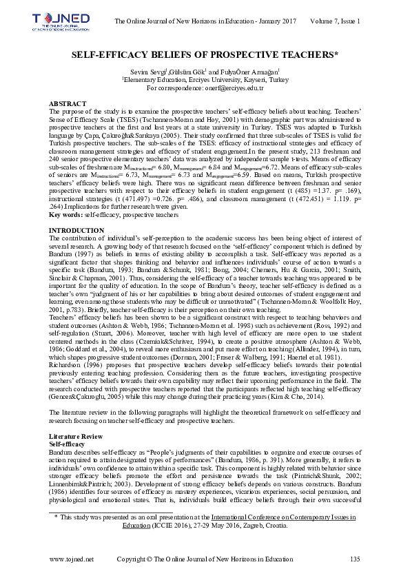 (PDF) Self-Efficacy Beliefs of Prospective Teachers