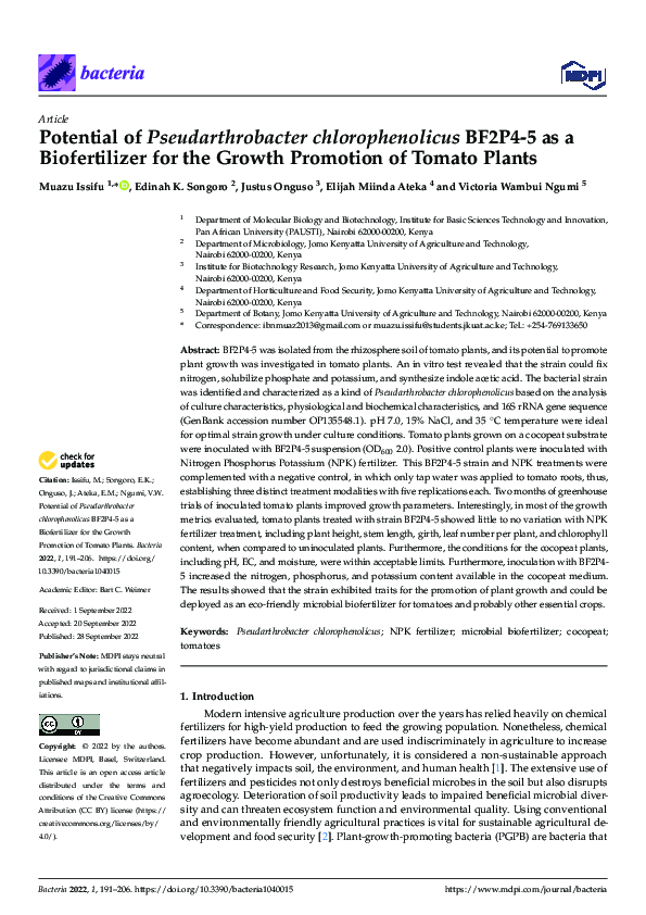 (PDF) Potential of Pseudarthrobacter chlorophenolicus BF2P4-5 as a ...