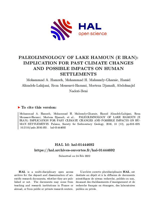 (PDF) Paleolimnology of Lake Hamoun (E Iran): Implication for Past ...