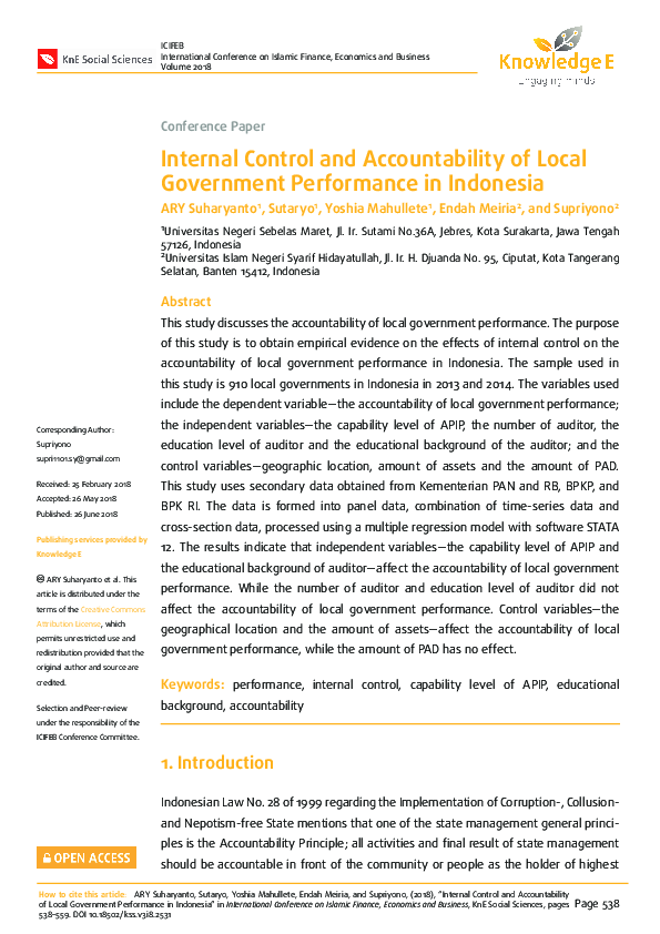 (PDF) Internal Control and Accountability of Local Government ...