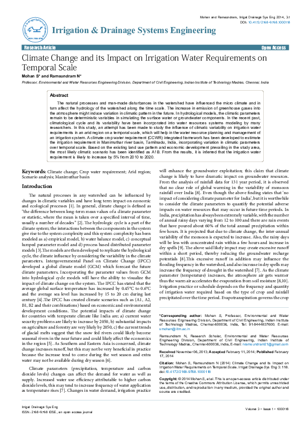 (PDF) Climate Change and its Impact on Irrigation Water Requirements on ...