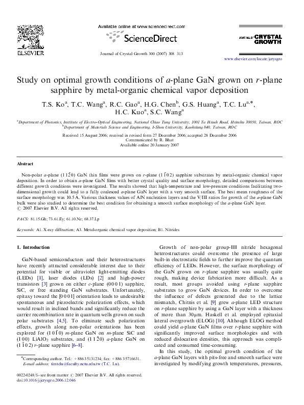 (PDF) Study on optimal growth conditions of a-plane GaN grown on r ...