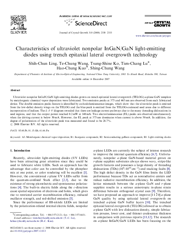 (PDF) Characteristics of ultraviolet nonpolar InGaN/GaN light-emitting ...
