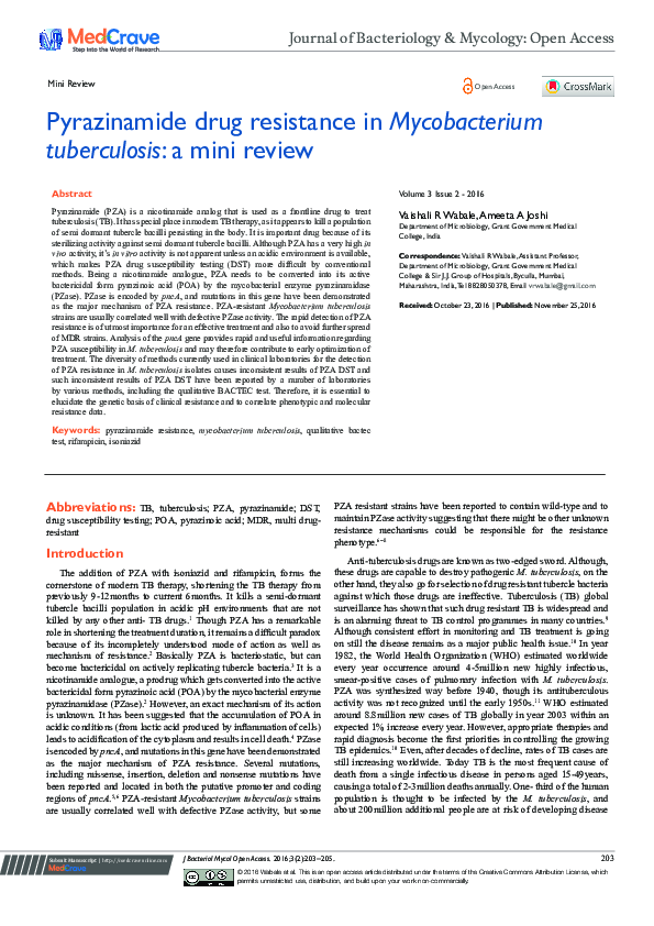 (PDF) Pyrazinamide Drug Resistance in Mycobacterium Tuberculosis: A ...