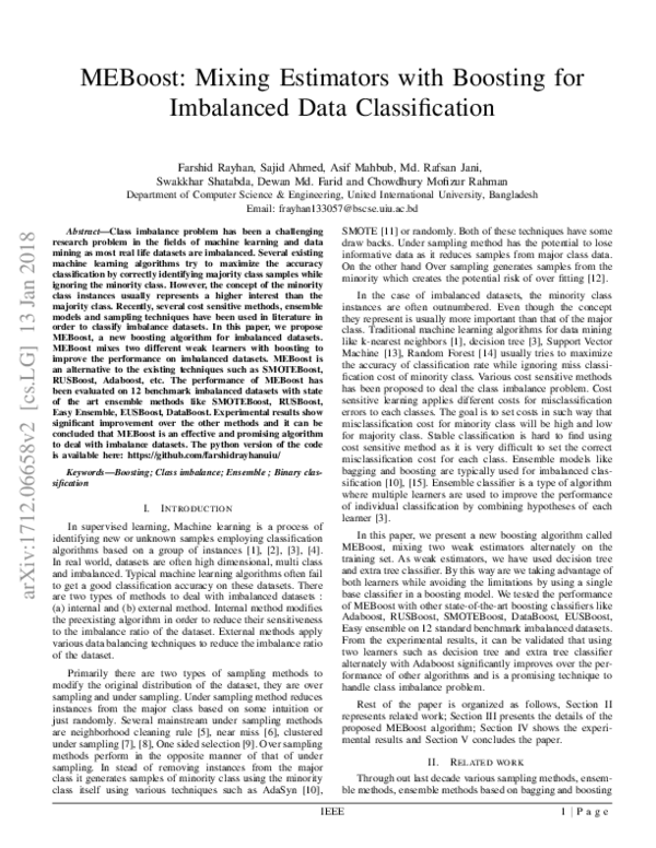 Pdf Meboost Mixing Estimators With Boosting For Imbalanced Data Classification