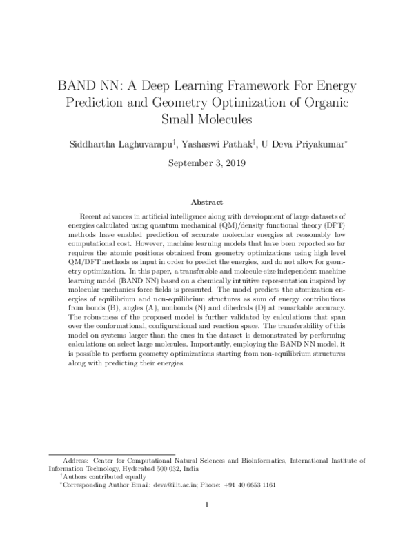 Pdf Band Nn A Deep Learning Framework For Energy Prediction And Geometry Optimization Of