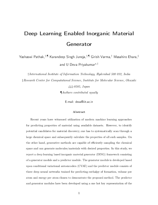 (PDF) Deep Learning Enabled Inorganic Material Generator