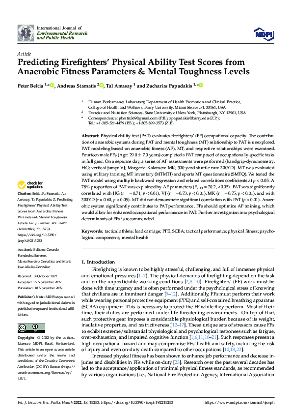 (PDF) Predicting Firefighters' Physical Ability Test Scores from ...