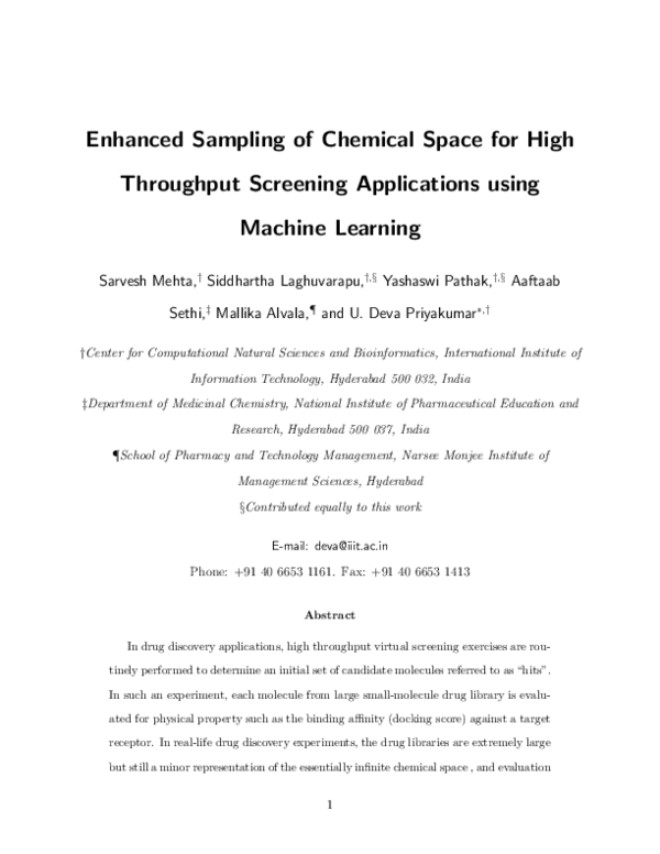 (PDF) Enhanced Sampling of Chemical Space for High Throughput Screening Applications using ...
