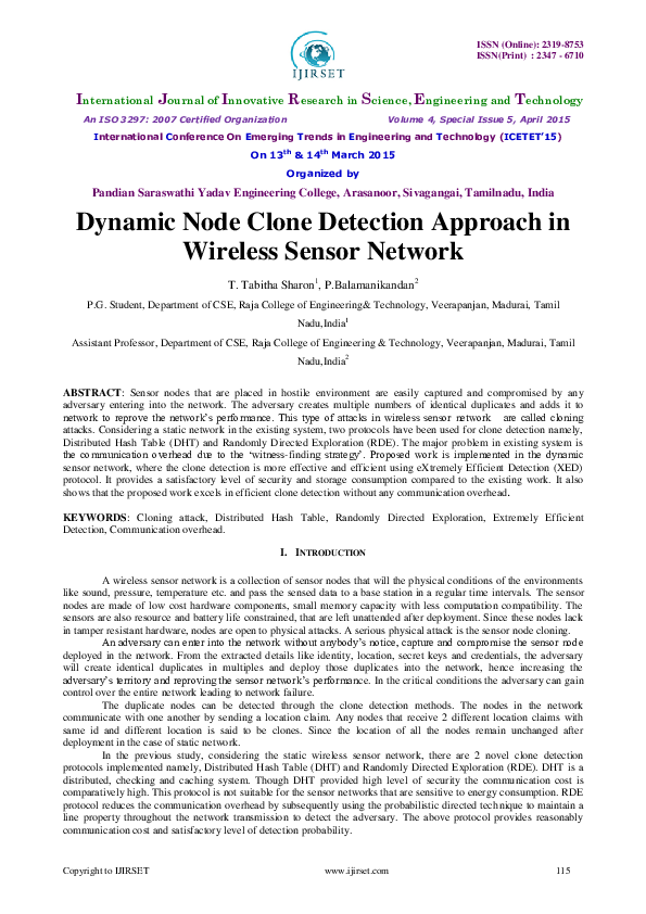 Pdf Efficient Clone Detection In Dynamic Sensor Networks