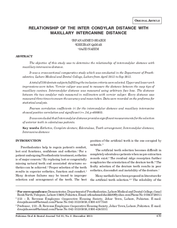 (PDF) Relationship of the Inter Condylar Distance with Maxillary ...