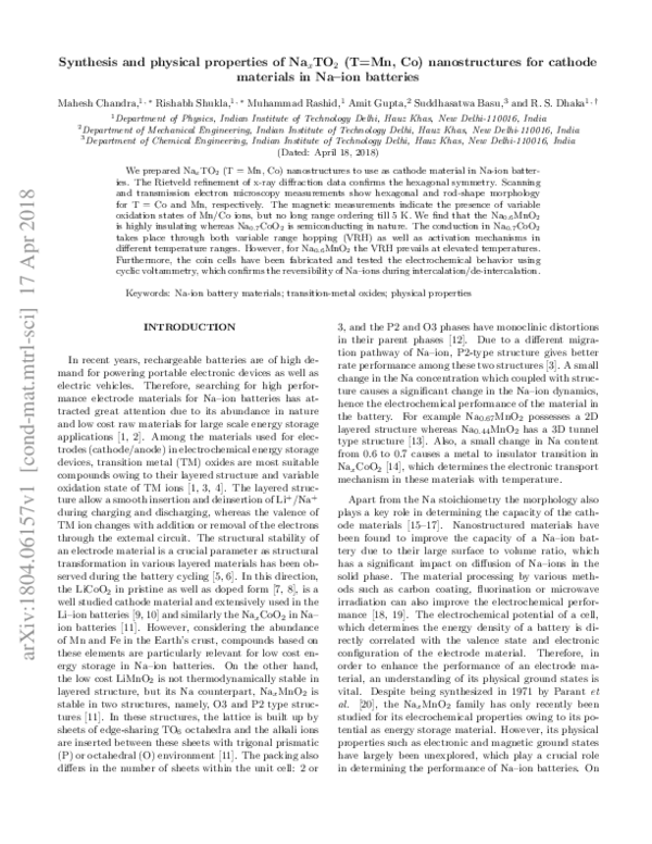 (PDF) Synthesis and physical properties of Na x TO 2 (T = Mn, Co ...