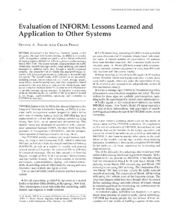 (PDF) Evaluation of INFORM: Lessons Learned and Application to Other ...