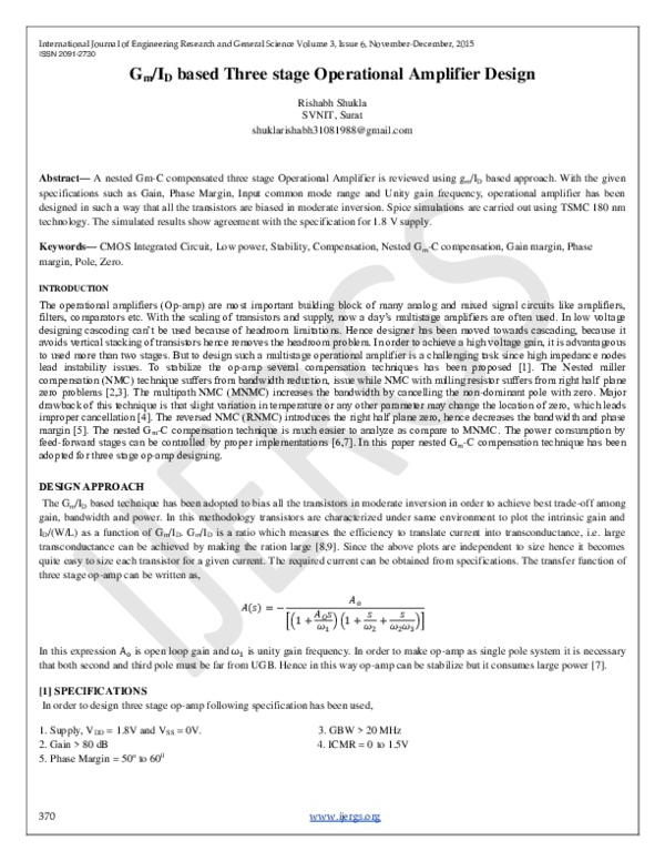 (PDF) 370 www.ijergs.org Gm/ID based Three stage Operational Amplifier ...