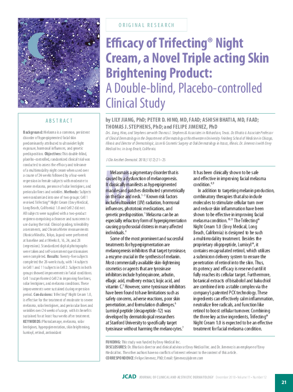 (PDF) Efficacy of Trifecting® Night Cream, a Novel Triple acting Skin ...