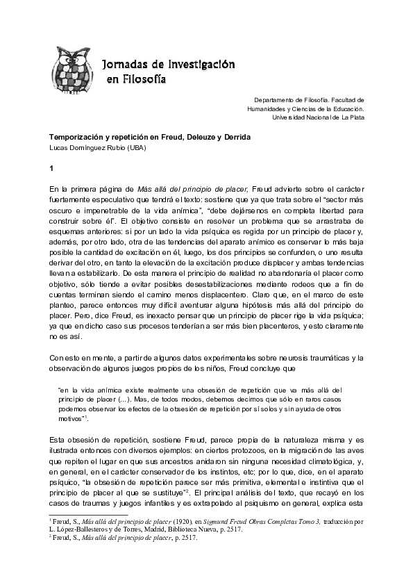 (PDF) Temporización y repetición en Freud, Deleuze y Derrida