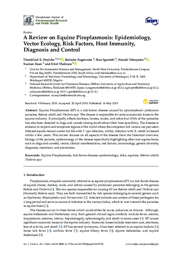 (PDF) A Review on Equine Piroplasmosis: Epidemiology, Vector Ecology ...