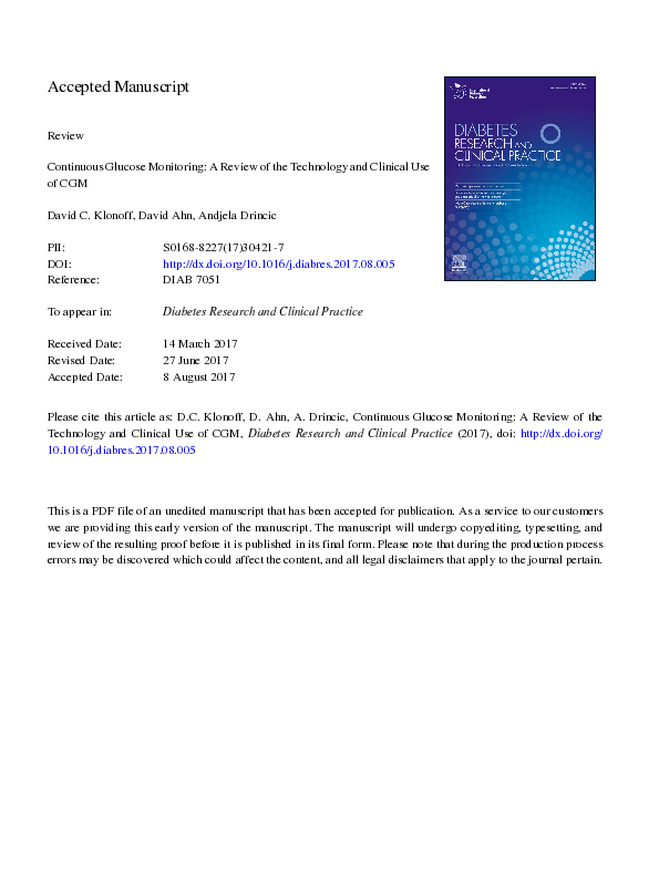 Pdf Continuous Glucose Monitoring A Review Of The Technology And