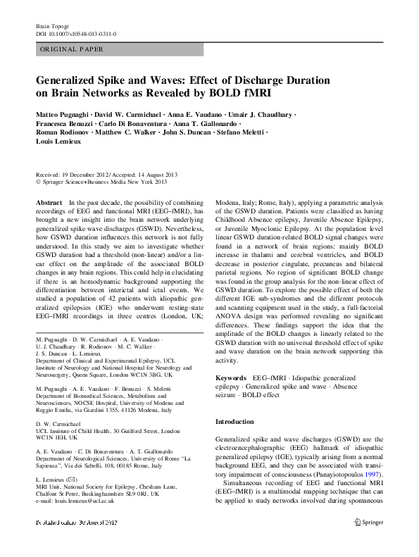 (PDF) Generalized Spike and Waves: Effect of Discharge Duration on ...