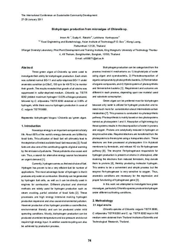 (PDF) Biohydrogen production from microalgae of Chlorella sp