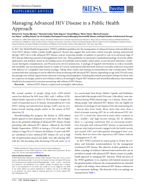 (PDF) Managing Advanced HIV Disease in a Public Health Approach