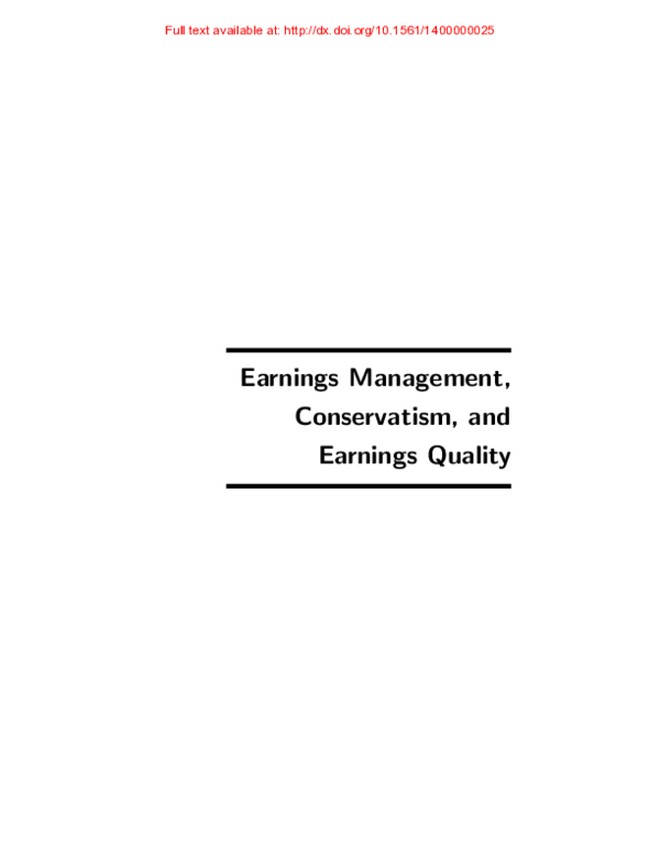 (PDF) Earnings Management, Conservatism, and Earnings Quality