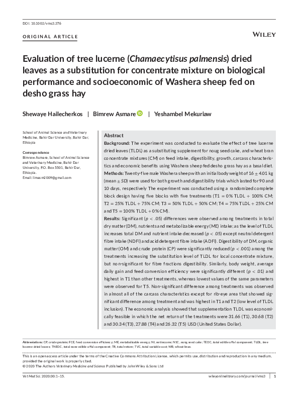 (PDF) Evaluation of tree lucerne ( Chamaecytisus palmensis ) dried ...