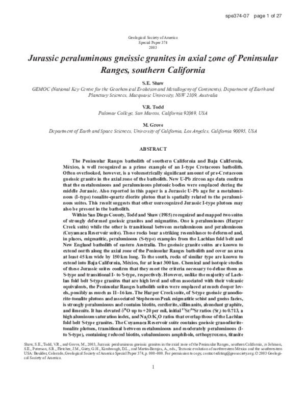 (PDF) Jurassic peraluminous gneissic granites in the axial zone of the ...