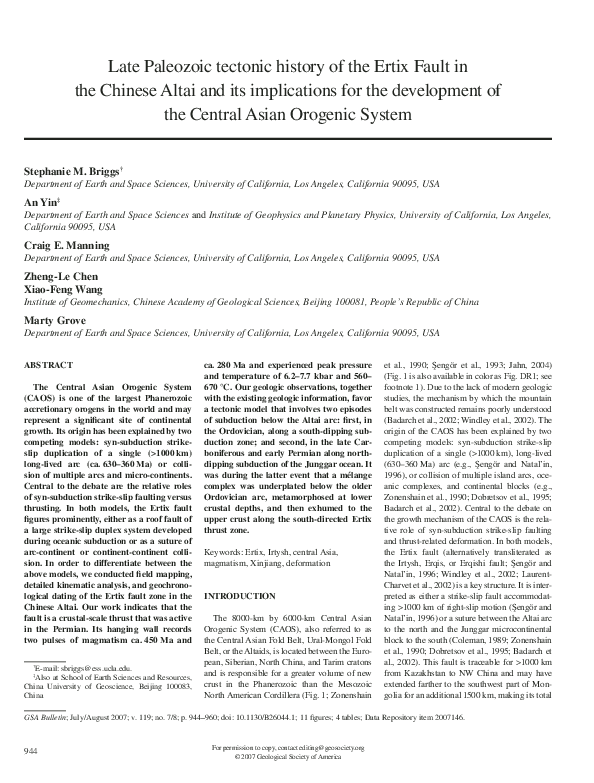 (PDF) Late Paleozoic tectonic history of the Ertix Fault in the Chinese ...
