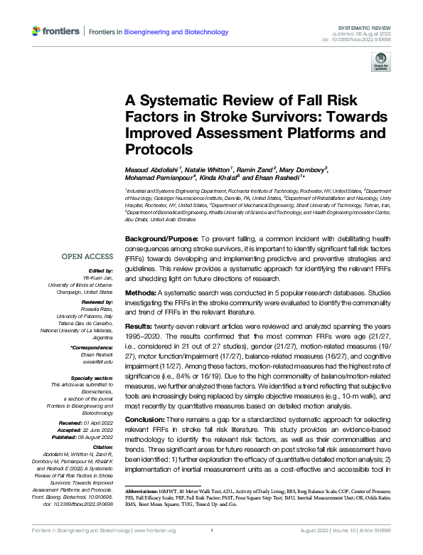 (PDF) A Systematic Review of Fall Risk Factors in Stroke Survivors ...