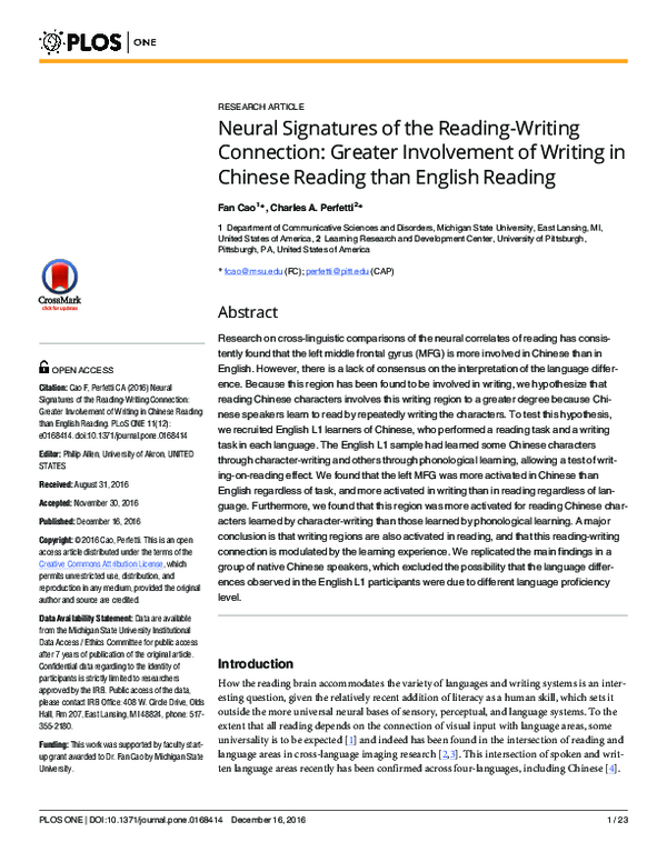 (PDF) Neural Signatures of the Reading-Writing Connection: Greater ...