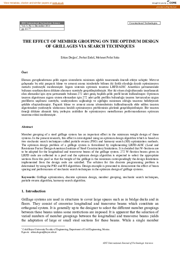 (PDF) The Effect of Member Grouping on the Optimum Design of Grillages with Particle Swarm Method