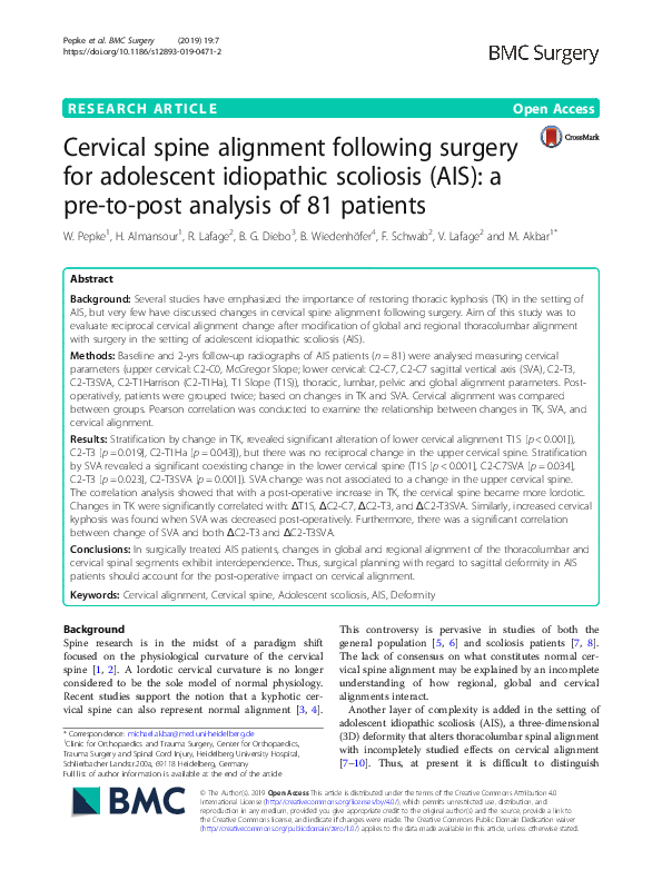 (PDF) Cervical spine alignment following surgery for adolescent ...